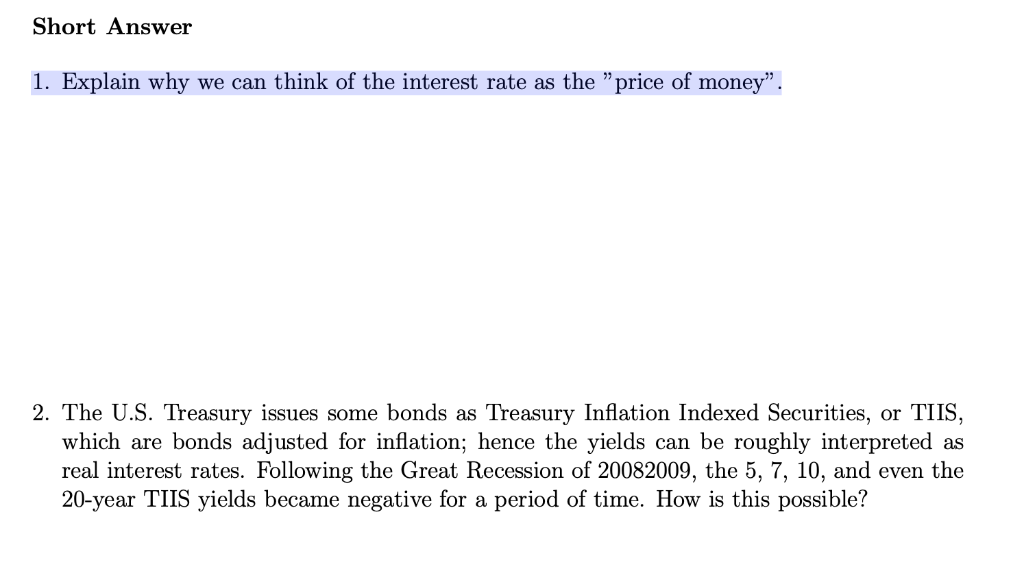 Solved Short Answer 1. Explain why we can think of the | Chegg.com