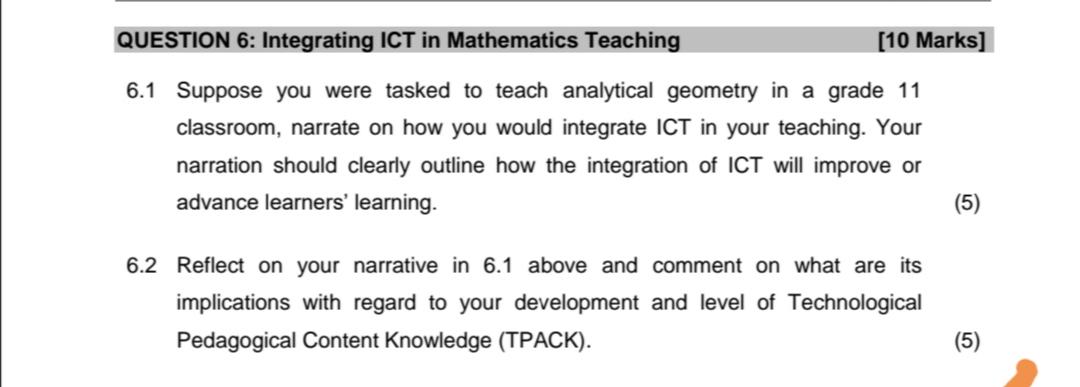 Solved QUESTION 6: Integrating ICT in Mathematics Teaching | Chegg.com