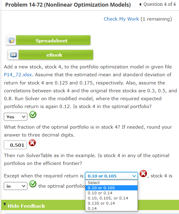 Add a new stock, stock 4, to the portfolio | Chegg.com