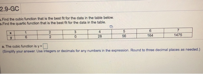 Solved 2.9-GC Find the cubic function that is the best fit | Chegg.com