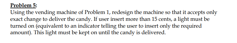 Solved Problem 5: 5: Using the vending machine of Problem 1, | Chegg.com