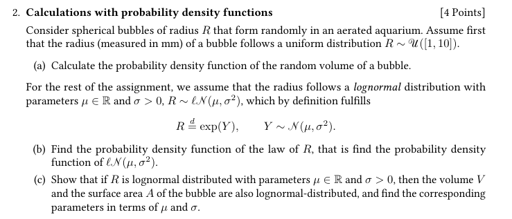 Solved 2. Calculations with probability density functions [4 | Chegg.com