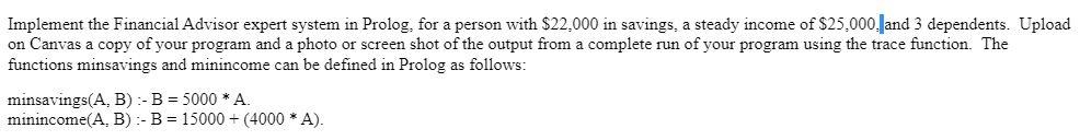 Implement the Financial Advisor expert system in | Chegg.com