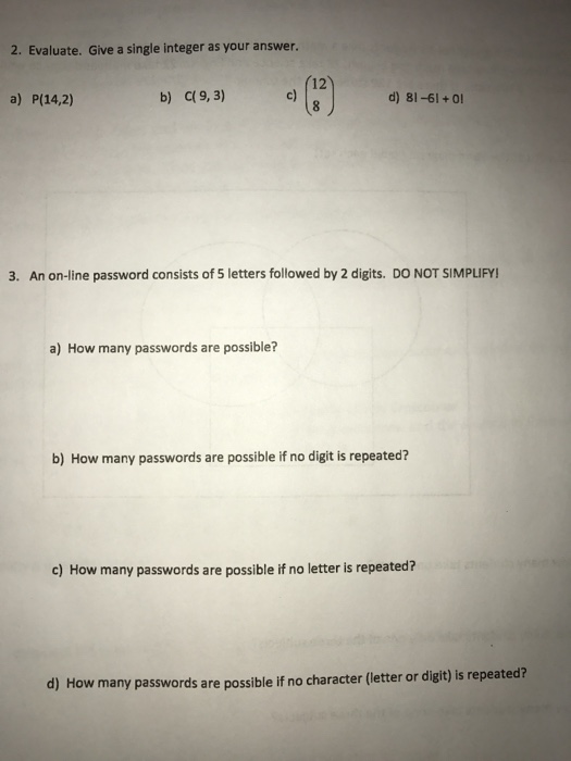 Solved Evaluate. Give a single integer as your answer. a) | Chegg.com