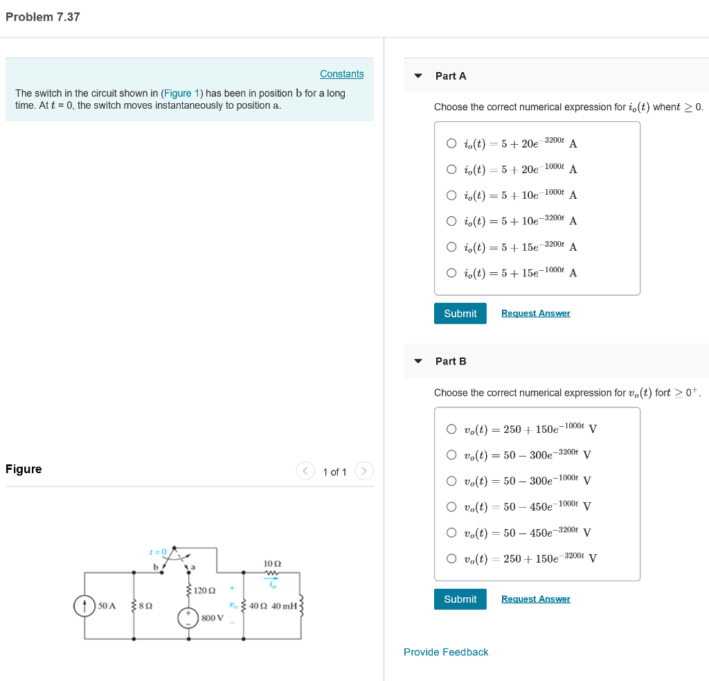 Solved Problem 7.37 Constants Part A The switch in the | Chegg.com