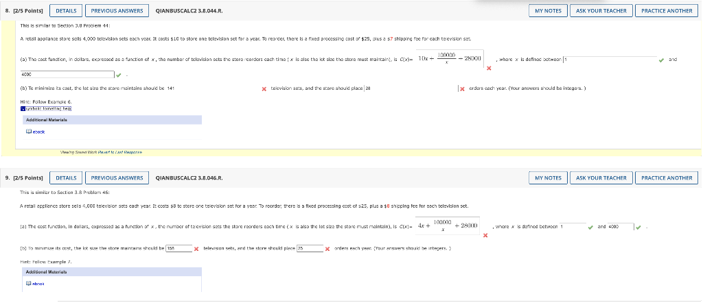8. [2/5 Points] DETAILS PREVIOUS ANSWERS QIANBUSCALCZ | Chegg.com