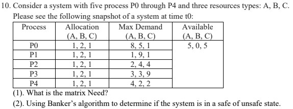 Solved 10. Consider a system with five process PO through P4 | Chegg.com