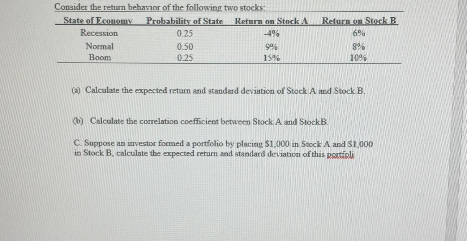 Solved Consider the return behavior of the following two | Chegg.com