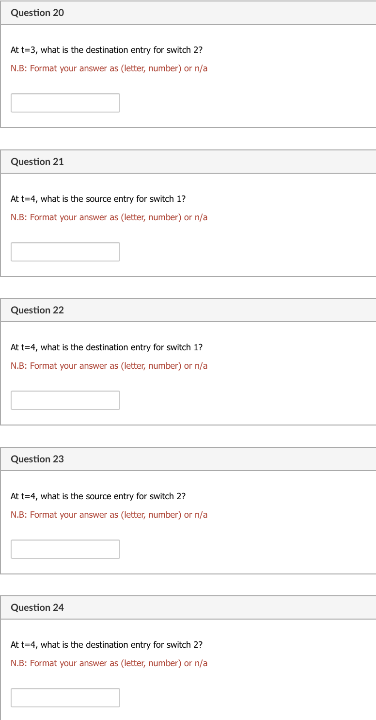 Solved At t=0 the switch table entries for both switches are | Chegg.com