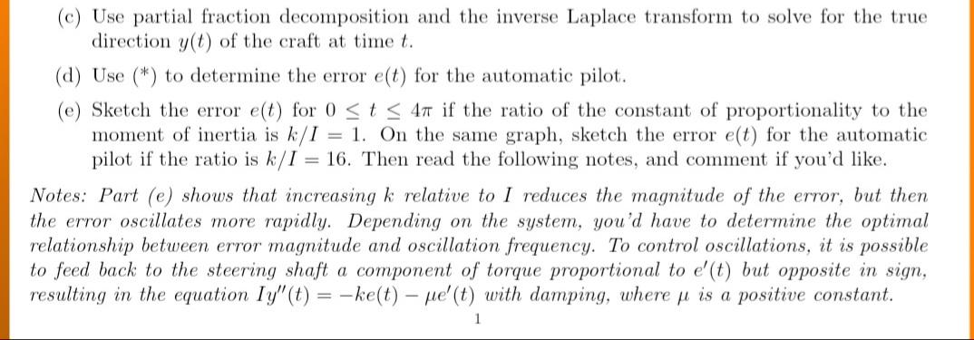 Solved Control Engineering Project: Automatic Pilot. | Chegg.com
