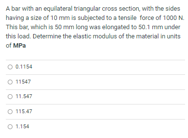 Solved A bar with an equilateral triangular cross section, | Chegg.com