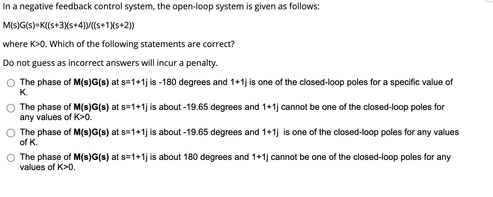 Solved In a negative feedback control system, the open-loop | Chegg.com