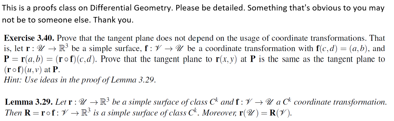 This is a proofs class on Differential Geometry. | Chegg.com