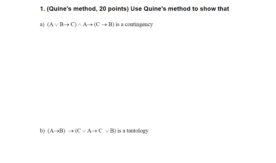 Solved 1. (Quine's method, 20 points) Use Quine's method to | Chegg.com