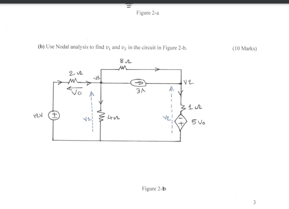Solved Figure 2-a (b) Use Nodal analysis to find V, and v2 | Chegg.com