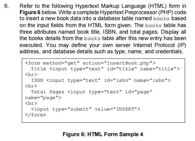 Solved 6. Refer to the following Hypertext Markup Language | Chegg.com