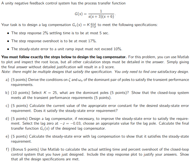Solved A unity negative feedback control system has the | Chegg.com