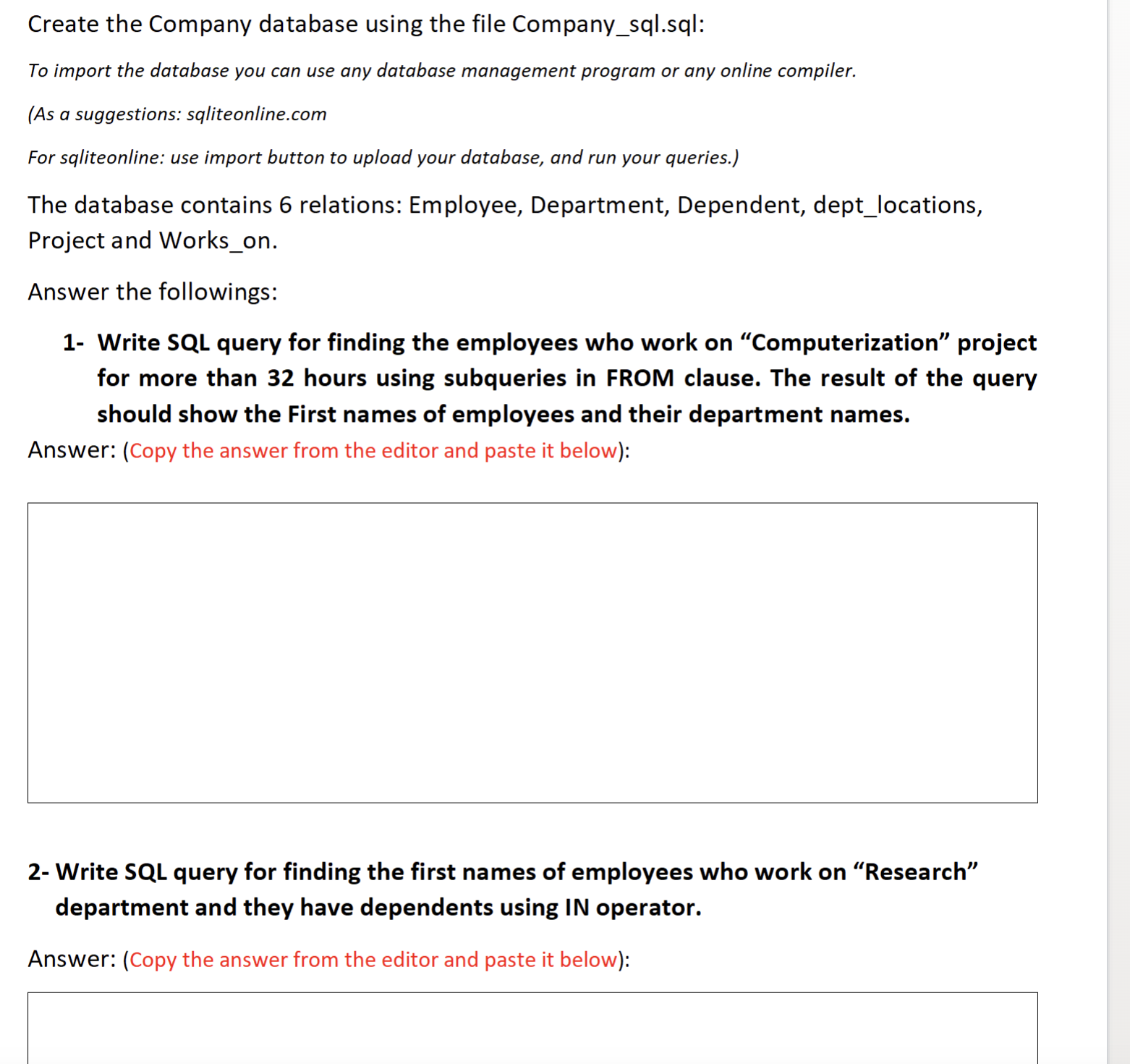 Solved Create the Company database using the file | Chegg.com
