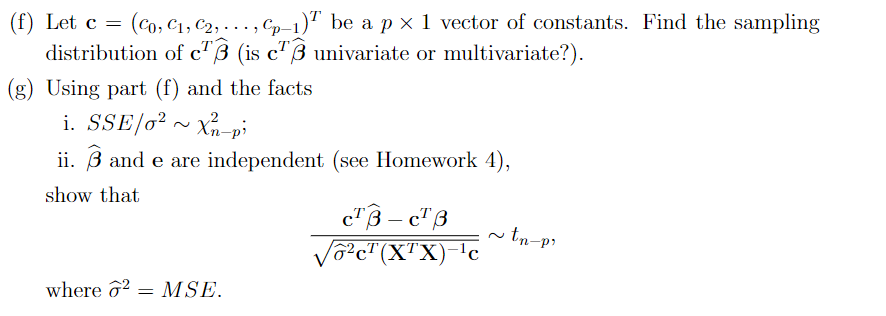 Solved (f) Let c=(c0,c1,c2,…,cp−1)T be a p×1 vector of | Chegg.com