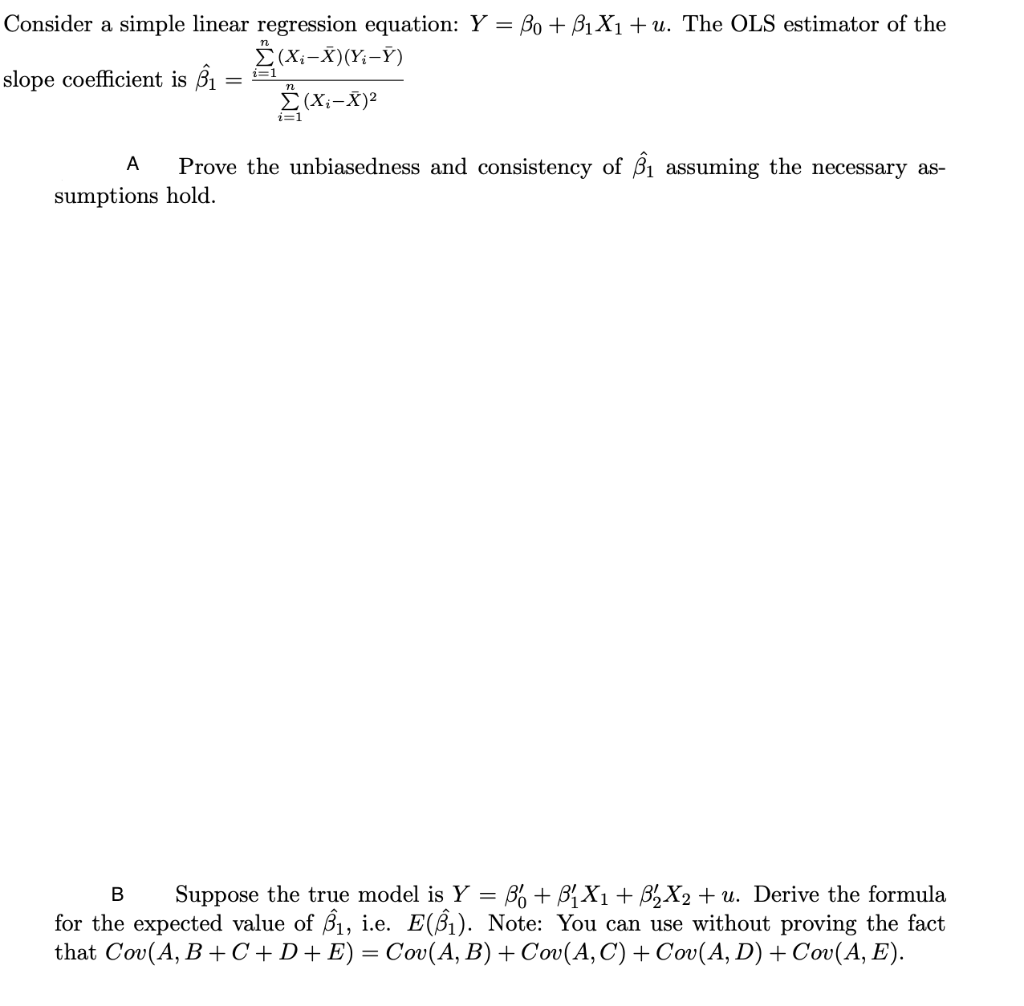 Solved Consider a simple linear regression equation: | Chegg.com