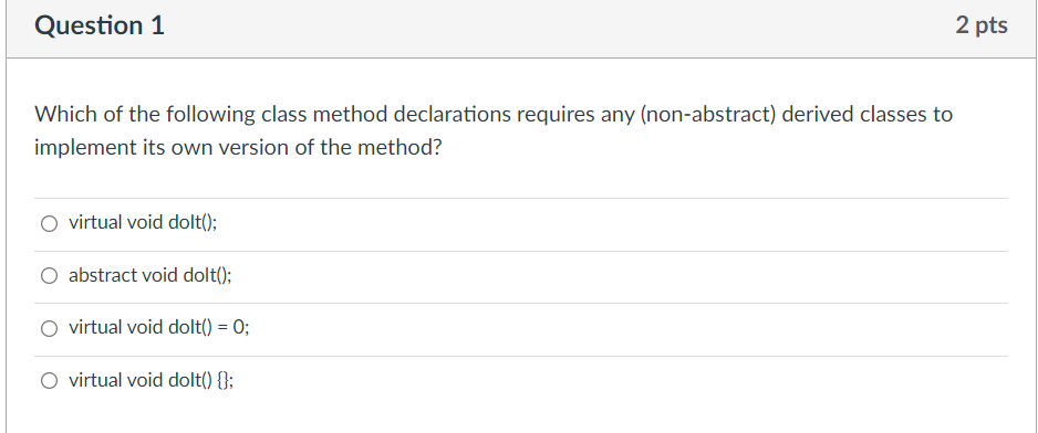 Solved Question 1 2 pts Which of the following class method | Chegg.com