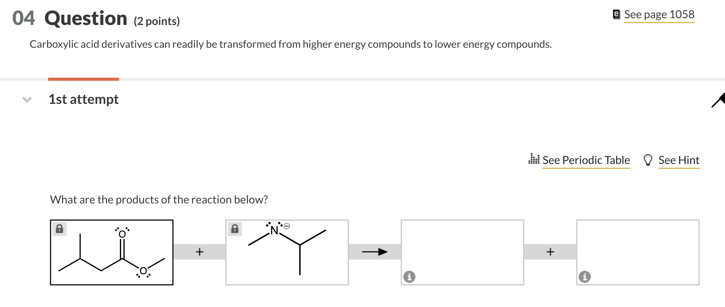 Solved 04 Question ( 2 points) ㄹ See page 1058 Carboxylic | Chegg.com