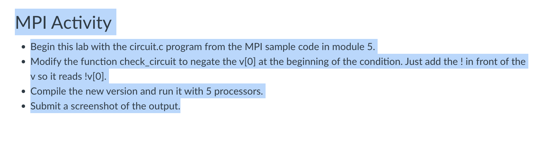 Solved . MPI Activity Begin this lab with the circuit.c | Chegg.com