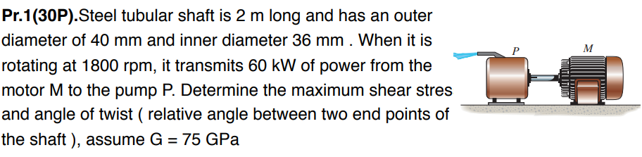 Solved Pr.1(30P).Steel tubular shaft is 2 m long and has an | Chegg.com