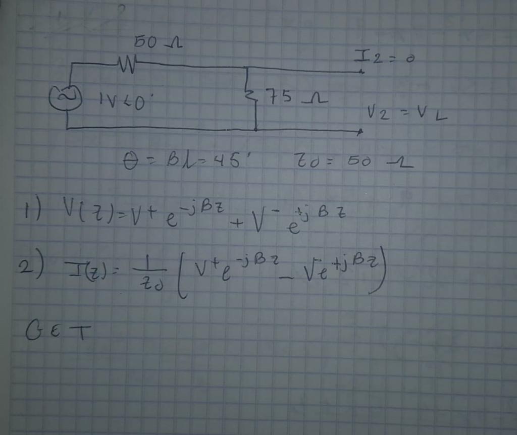 Solved θ=Bl=45′Zδ=50 1) V(z)=V+e−jBz+V−eijBz 2) | Chegg.com