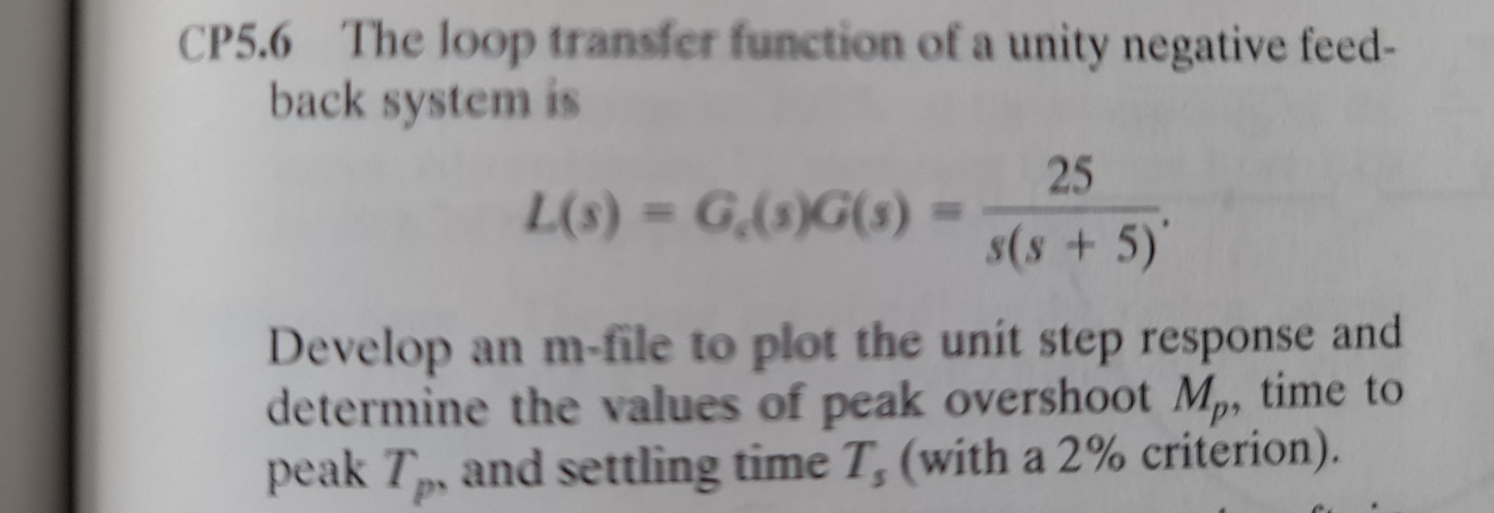 Solved CP5.6 The loop transfer function of a unity negative | Chegg.com