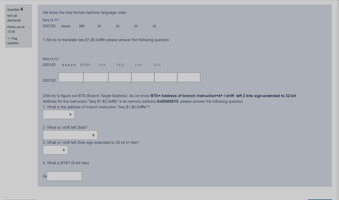 Solved Question 4 Not yet answered We know the beq format | Chegg.com
