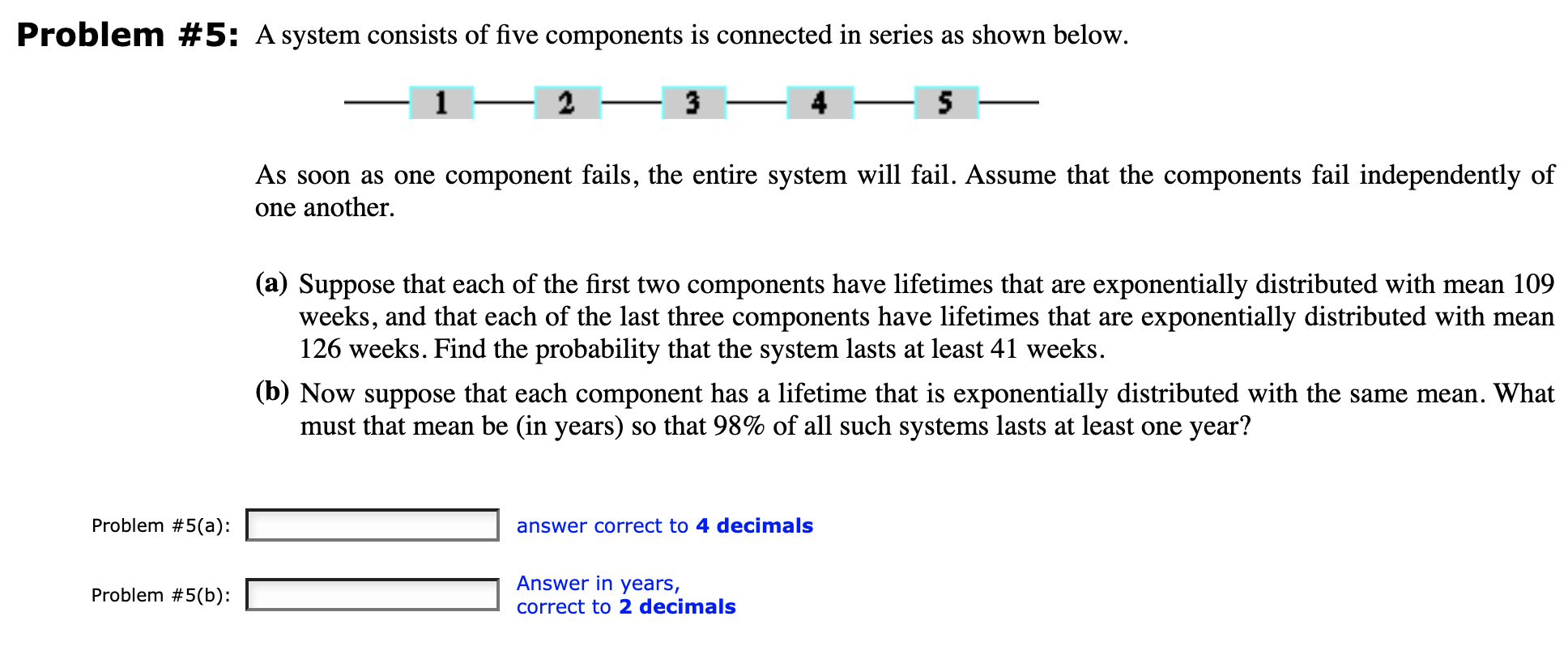 Solved Problem \#5: A system consists of five components is | Chegg.com
