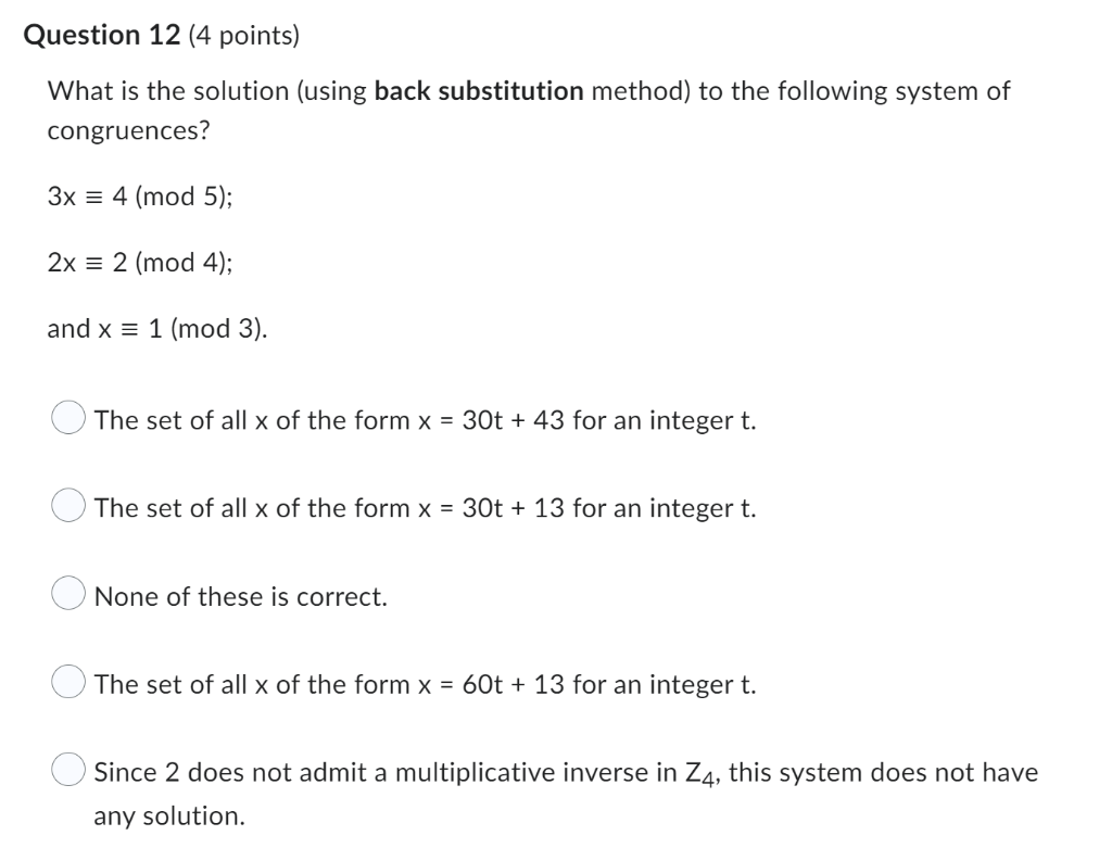 Solved Question 12 (4 points) What is the solution (using | Chegg.com