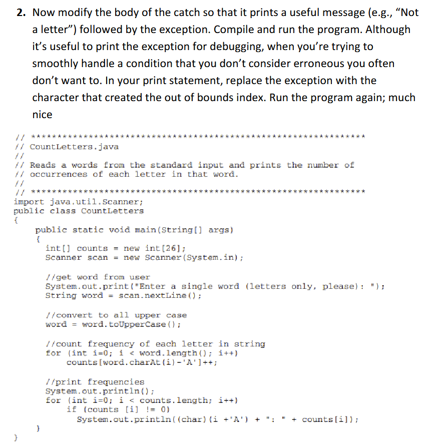 Solved Task 1: File CountLetters.java contains a program | Chegg.com