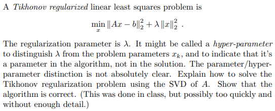 A Tikhonov regularized linear least squares problem | Chegg.com