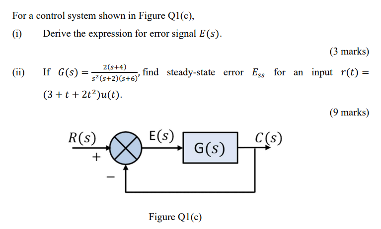 Solved For a control system shown in Figure Q1(c), (i) | Chegg.com