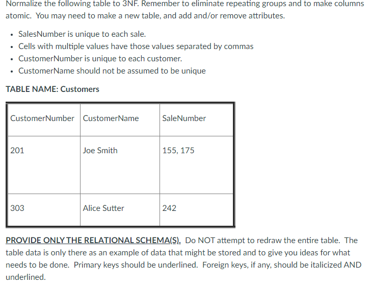 Solved Normalize the following table to 3NF. Remember to | Chegg.com