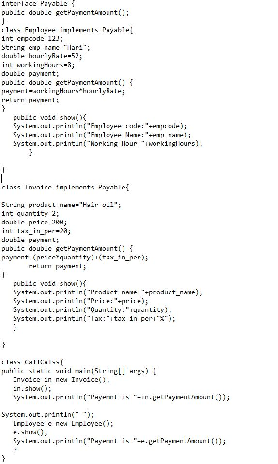 Solved interface Payable { public double getPayment | Chegg.com