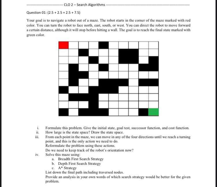 Solved CLO 2 - Search Algorithms - Question 01: (2.5 +2.5 | Chegg.com