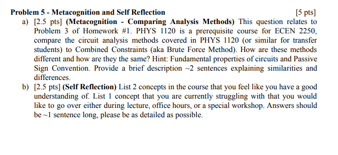 Problem 5 - Metacognition and Self Reflection [5pts] | Chegg.com
