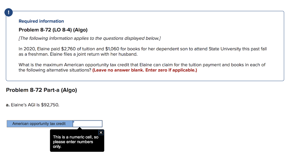 Solved ! Required information Problem 8-72 (LO 8-4) (Algo) | Chegg.com