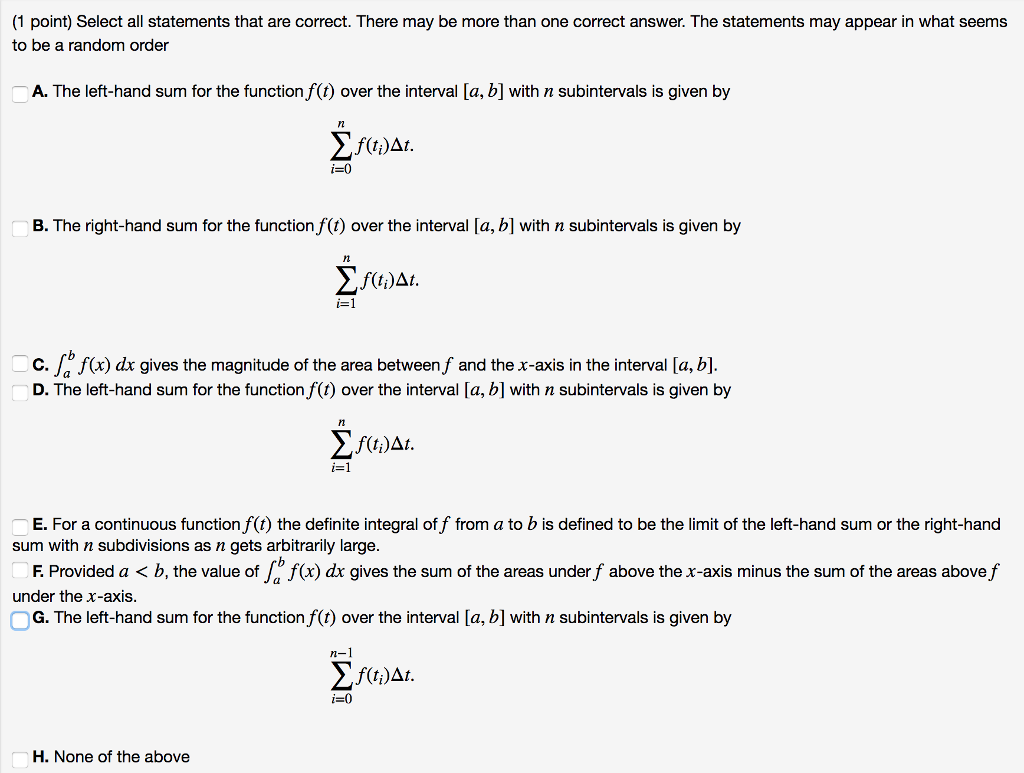 Solved (1 point) Select all statements that are correct. | Chegg.com