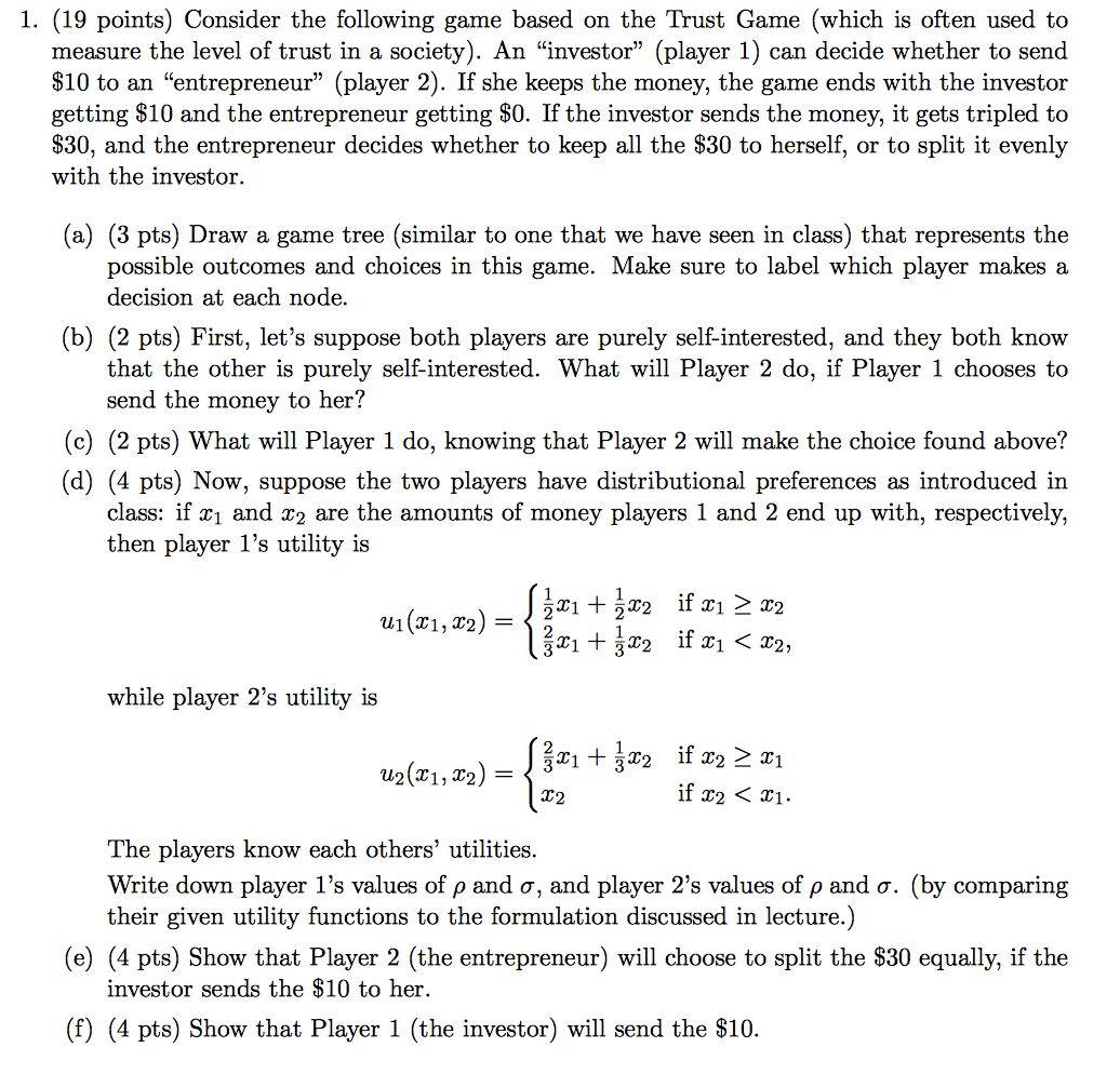 1. (19 points) Consider the following game based on | Chegg.com