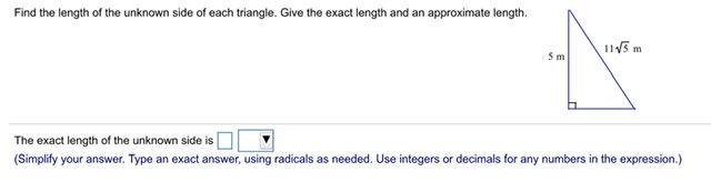 Solved Find the length of the unknown side of each triangle. | Chegg.com