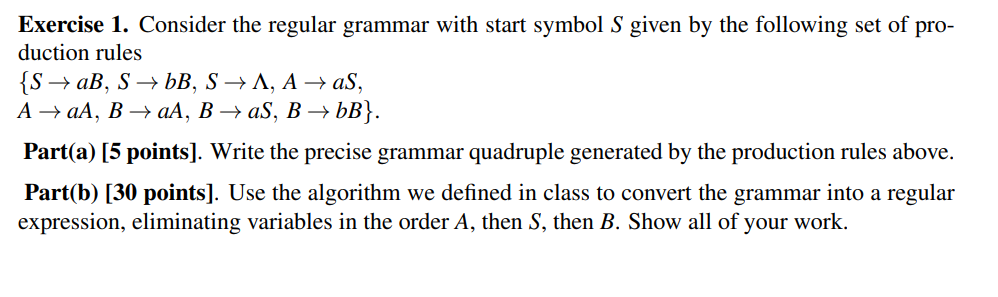 Solved Exercise 1. Consider the regular grammar with start | Chegg.com