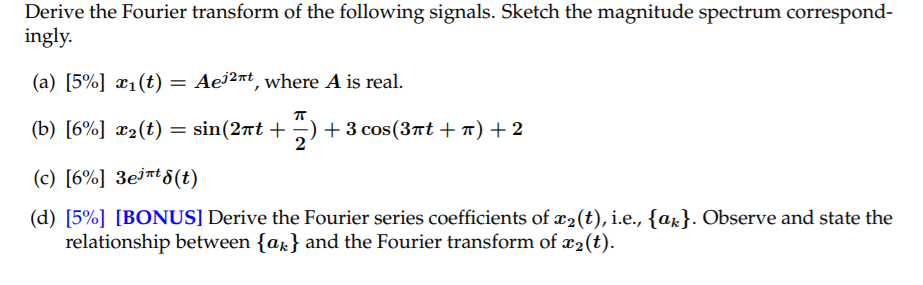 Solved Derive the Fourier transform of the following | Chegg.com