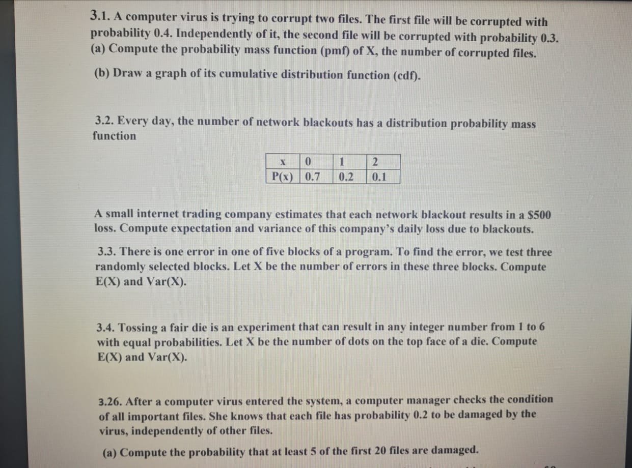 Solved 3.1. A computer virus is trying to corrupt two files. | Chegg.com