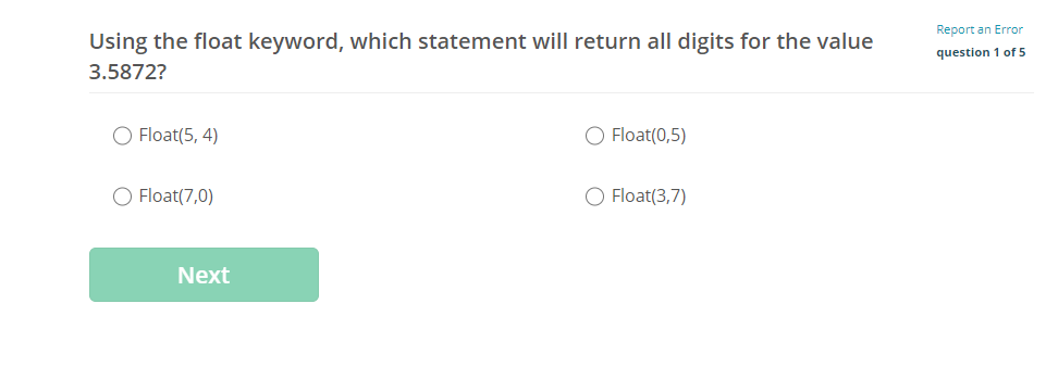 Solved Using the float keyword, which statement will return | Chegg.com