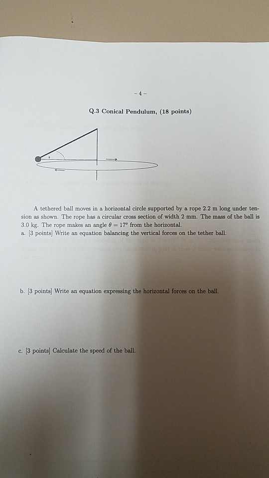 Solved Q.3 Conical Pendulum, (18 points) A tethered ball | Chegg.com