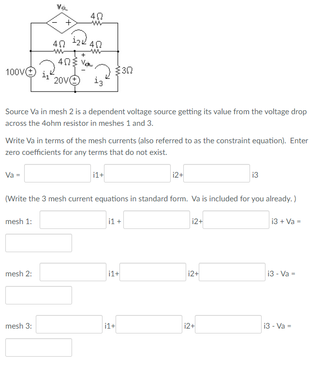 Solved Source Va in mesh 2 ﻿is a dependent voltage source | Chegg.com